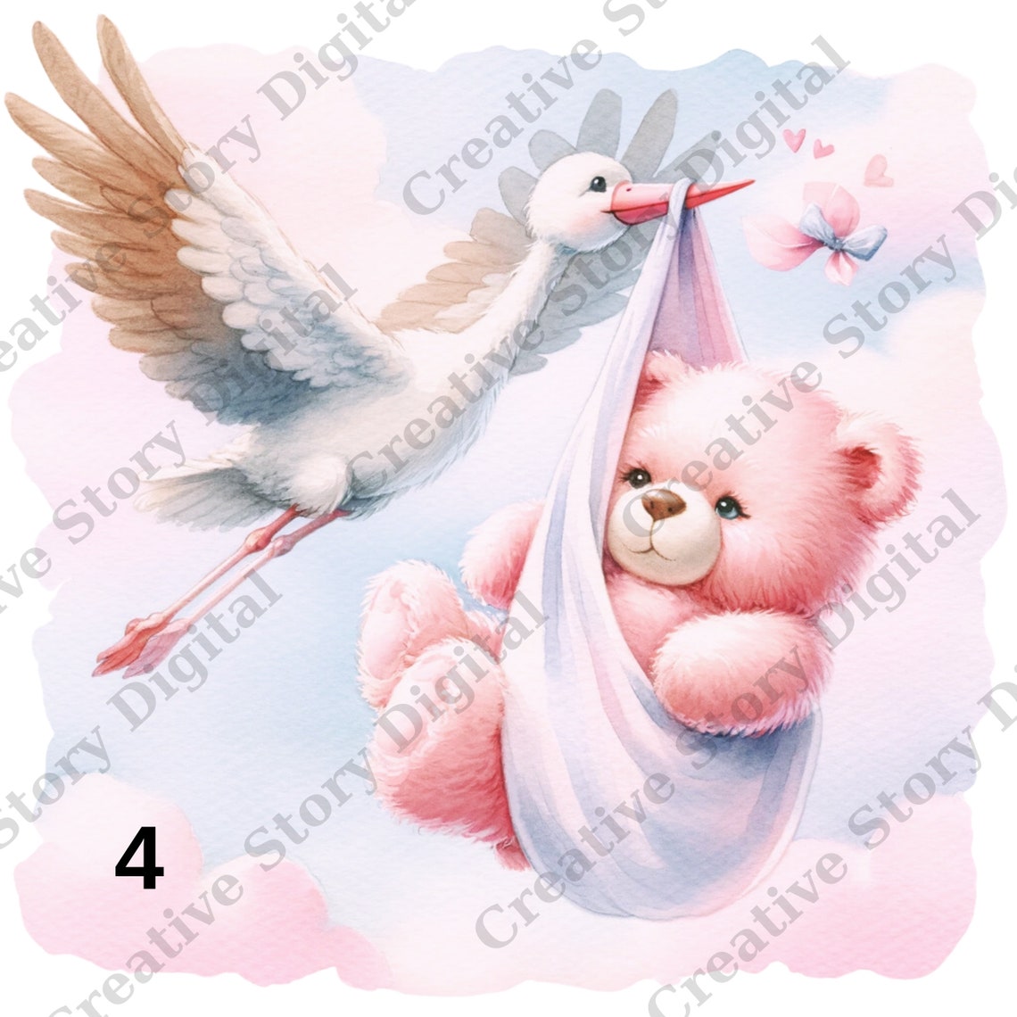 Baby Pink Watercolor Teddy Bear Clipart, Sleeping Teddy Bears, Baby ...