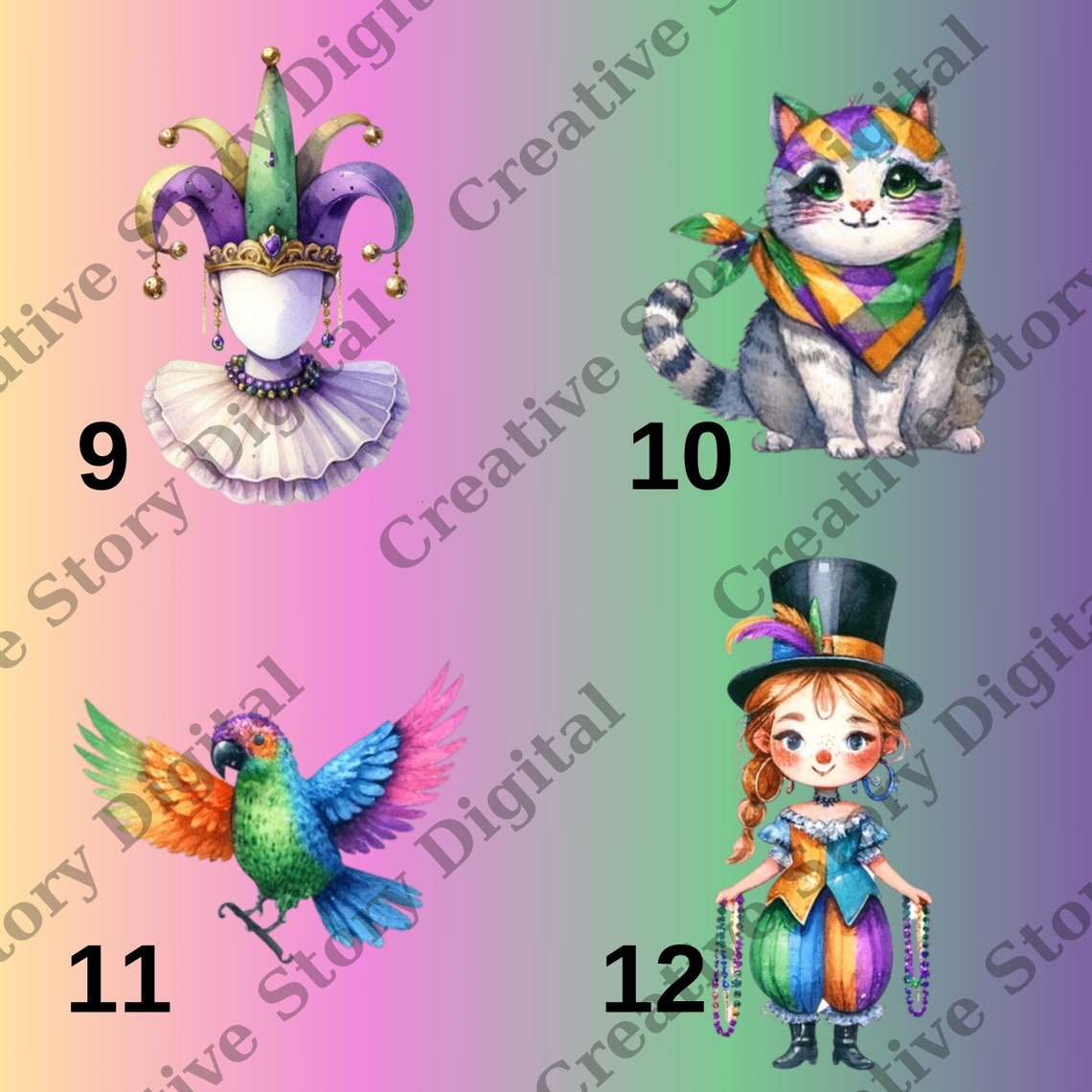 Watercolor Mardi Gras PNG Sublimation Design Bundle Clipart, Happy ...