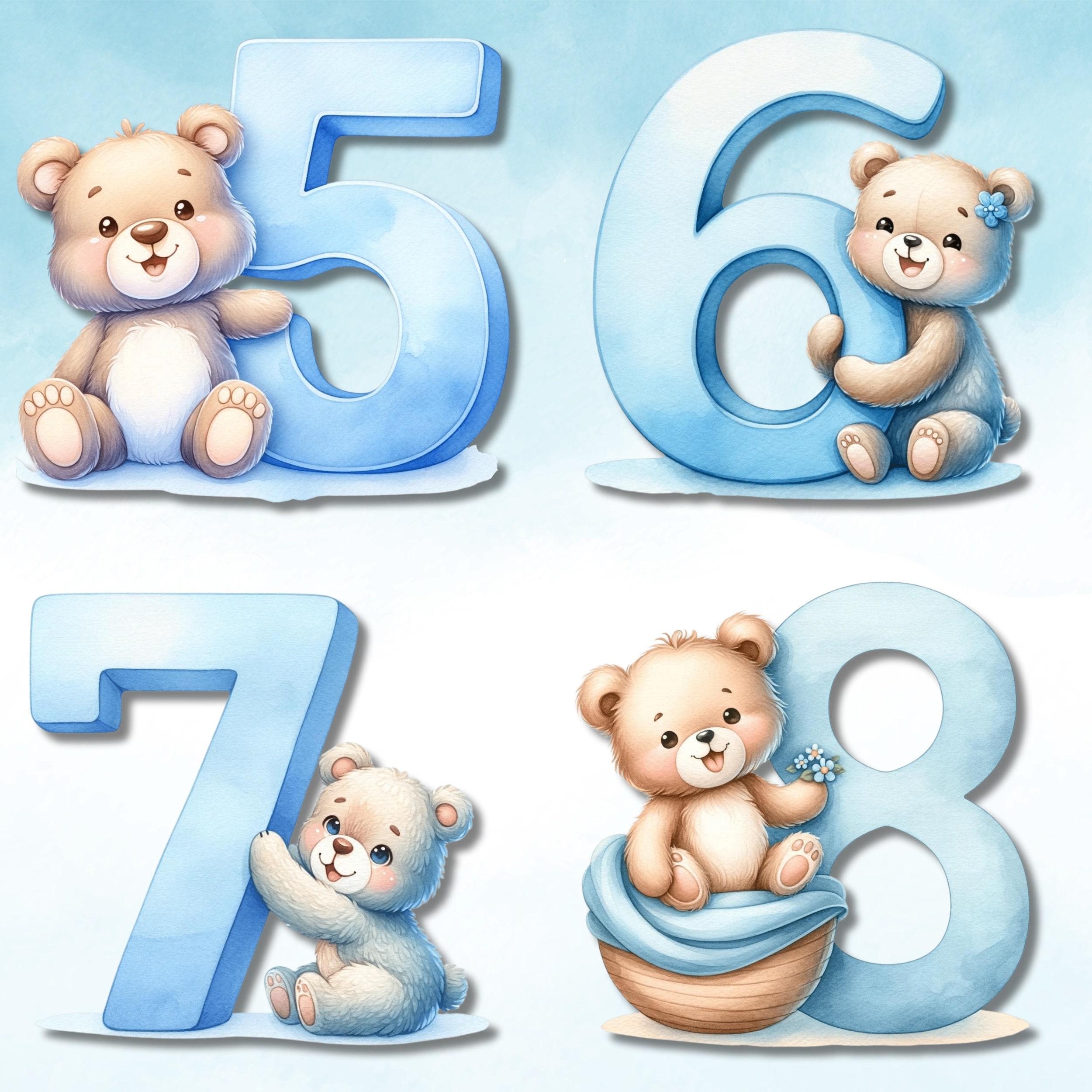 Watercolor Teddy Bear Alphabet Collection Clipart, 37 PNG Blue Alphabet ...