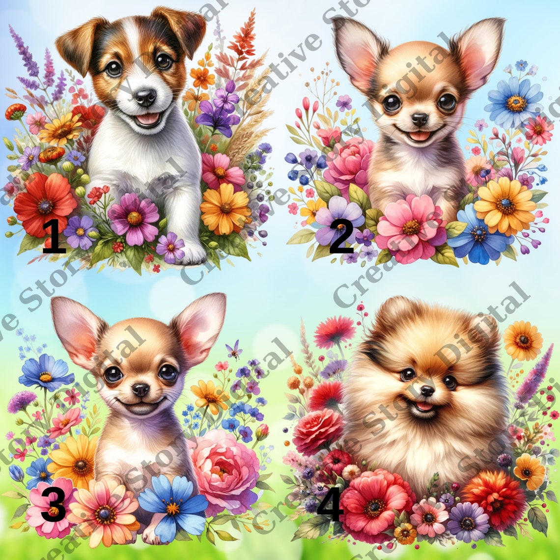 Watercolor Dog Clipart Bundle, Puppy Clipart, Watercolor Spring Clipart ...