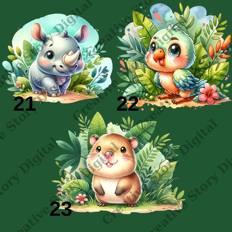 Adorable Watercolor Jungle Animals for Baby Nursery Decor, Cute Safari ...
