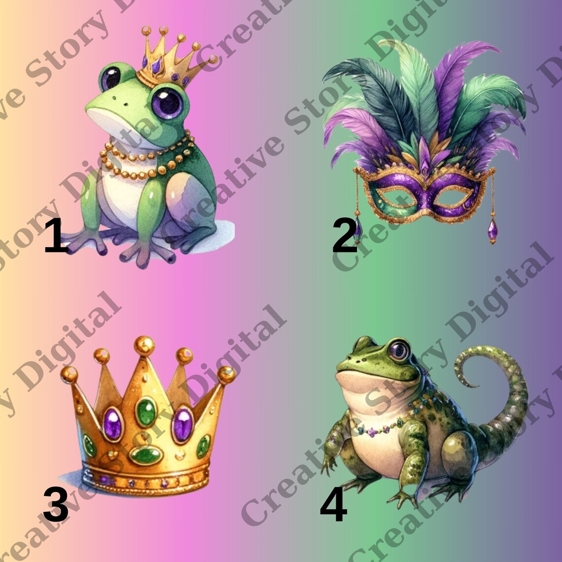 Watercolor Mardi Gras PNG Sublimation Design Bundle Clipart, Happy ...