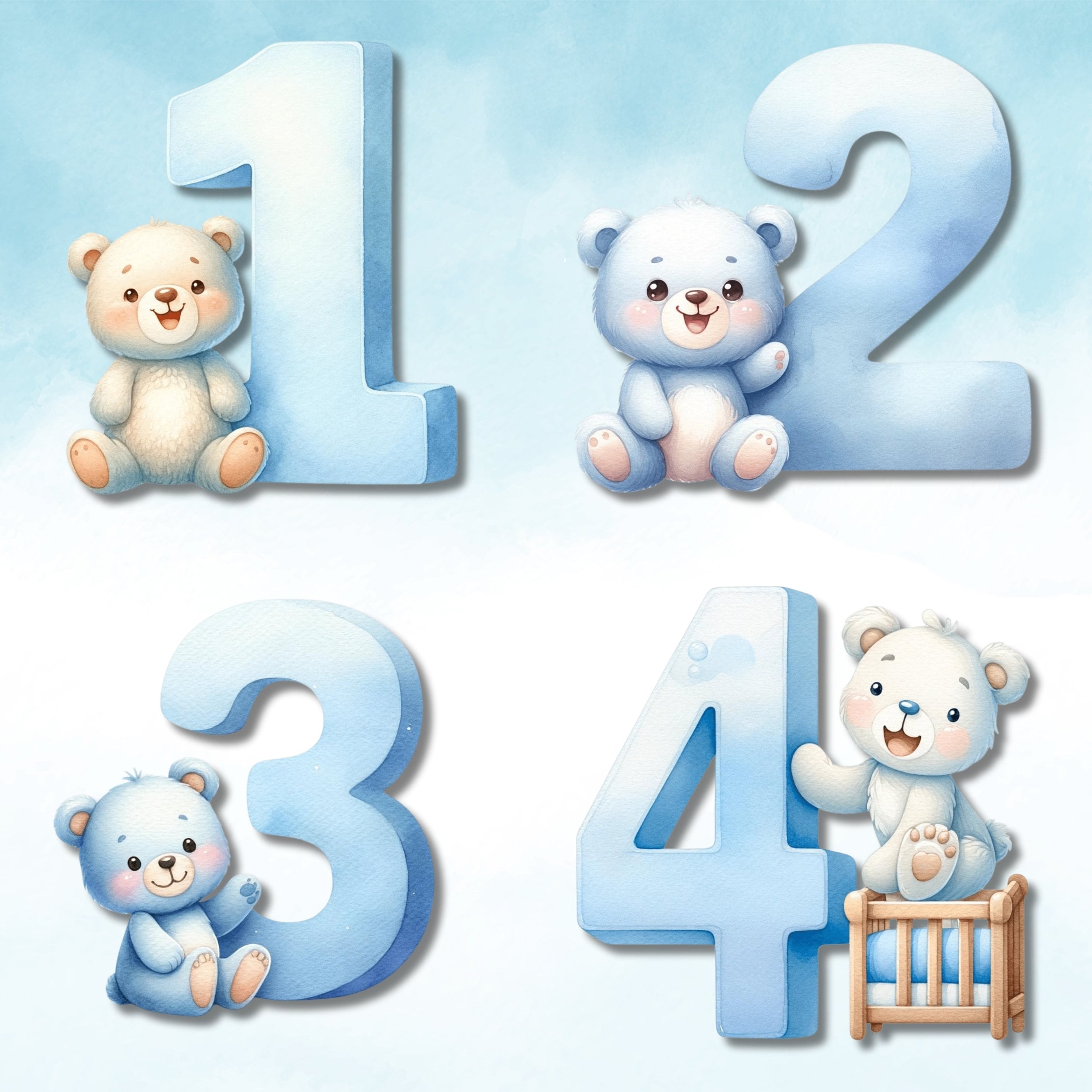 Watercolor Teddy Bear Alphabet Collection Clipart, 37 PNG Blue Alphabet ...
