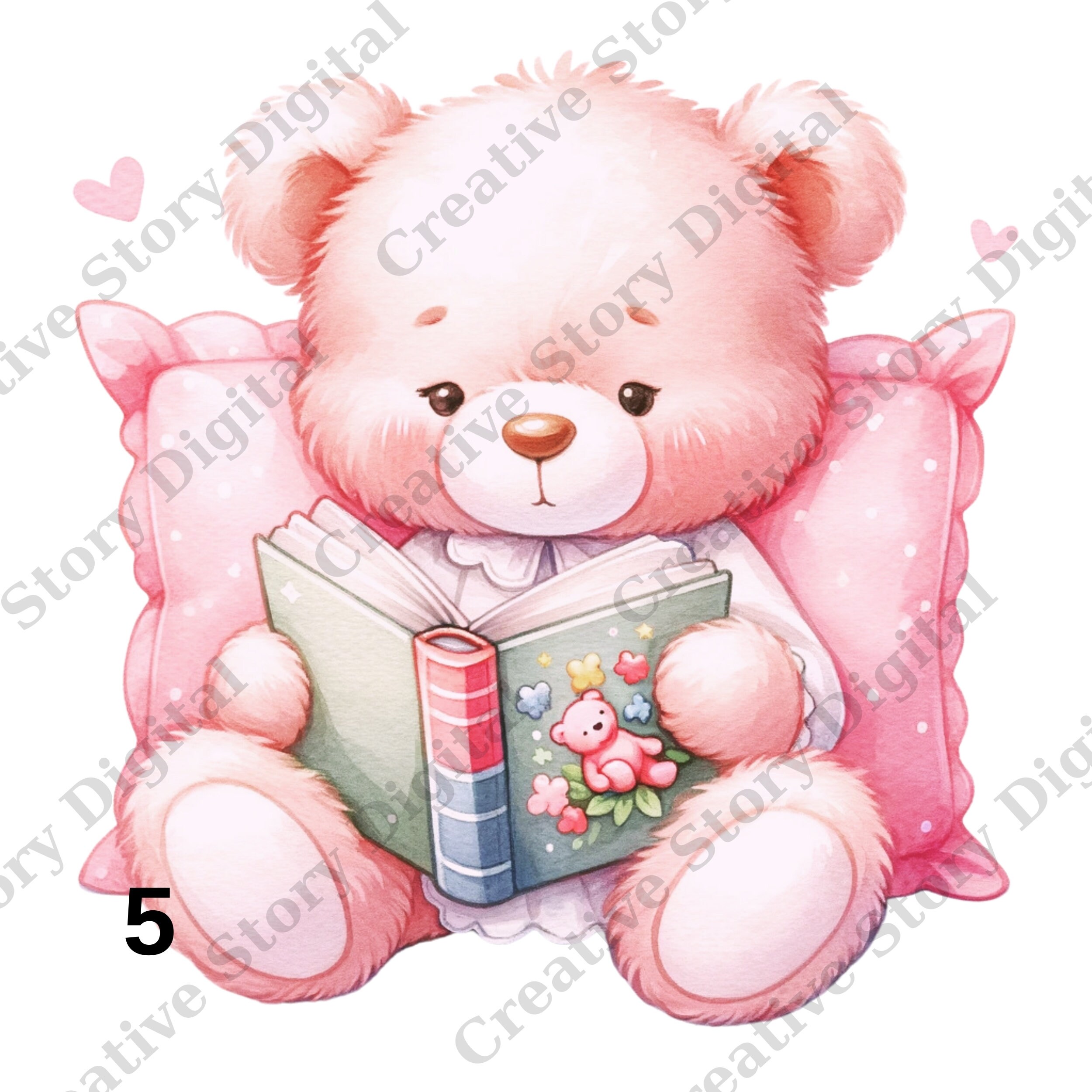 Baby Pink Watercolor Teddy Bear Clipart, Sleeping Teddy Bears, Baby ...