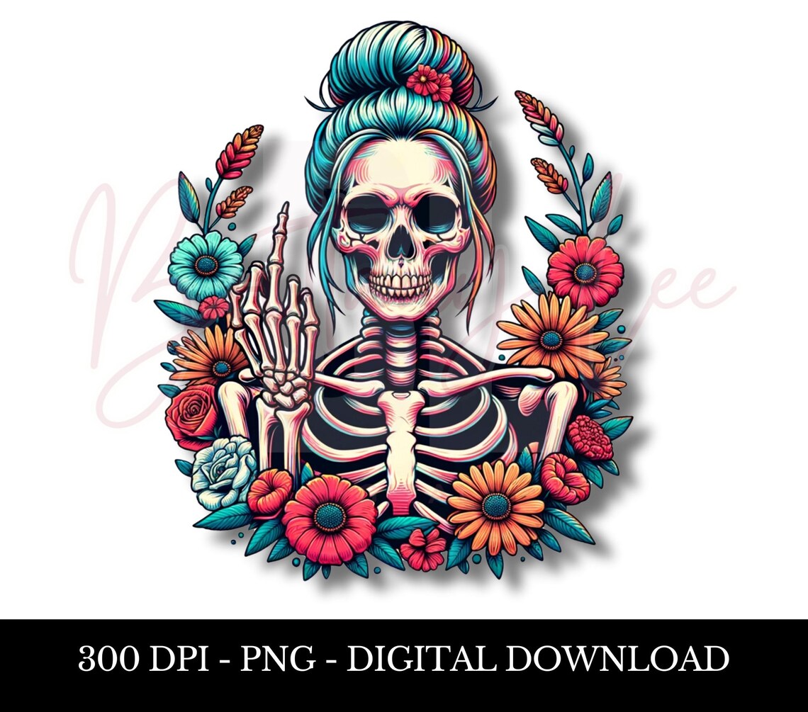 Middle Finger PNG, Woman Skeleton, Flowers, Funny, Adult Humor ...