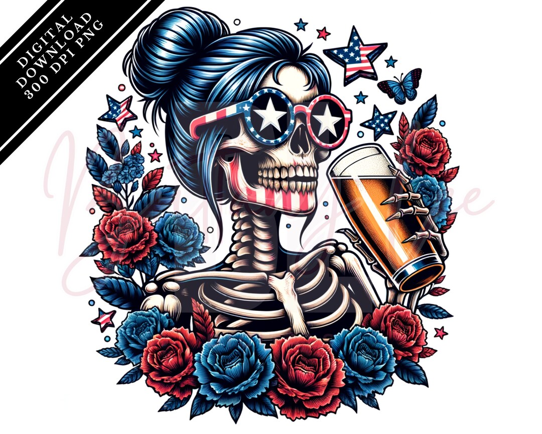 4th of July PNG, Woman Skeleton, Fireworks, Beer, Patriotic ...