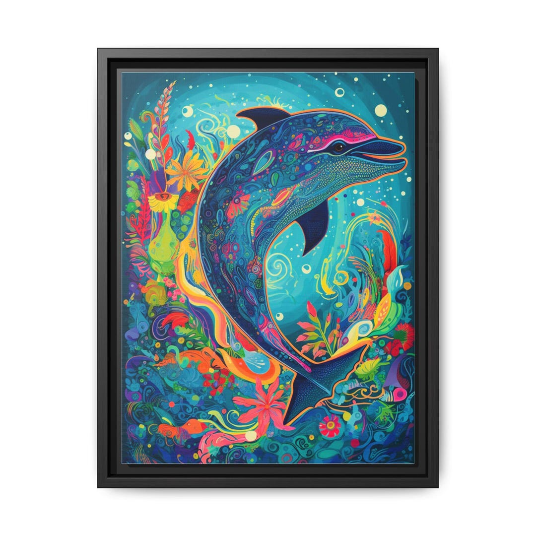 Ocean Bloom Dolphin Canvas Art: Colorful Coastal Print - Etsy