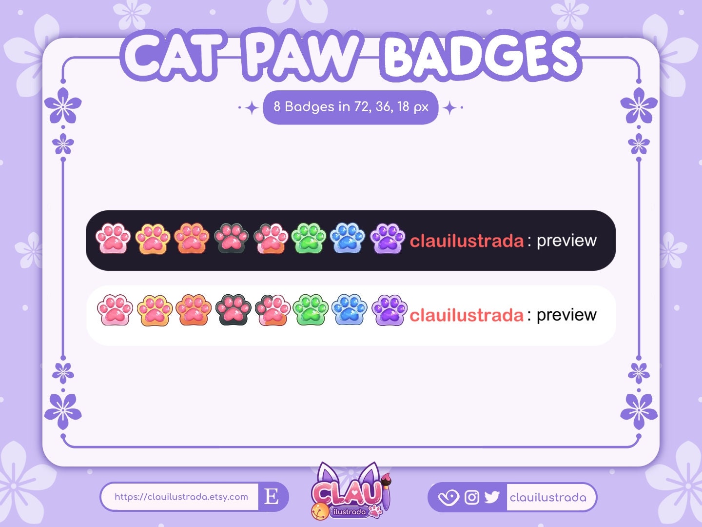 Cat Paw Badges for Twitch/ Youtube/ Discord / Cute Badges / Cat Badges ...