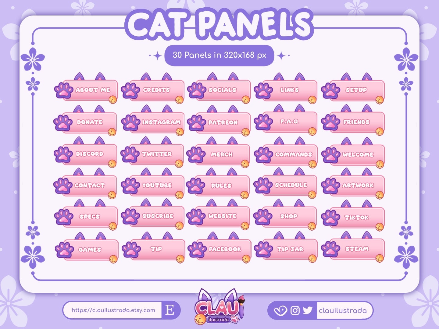 Cat Twitch Panels Twitch Panel Cute Custom Twitch Panel Twitch Graphics ...