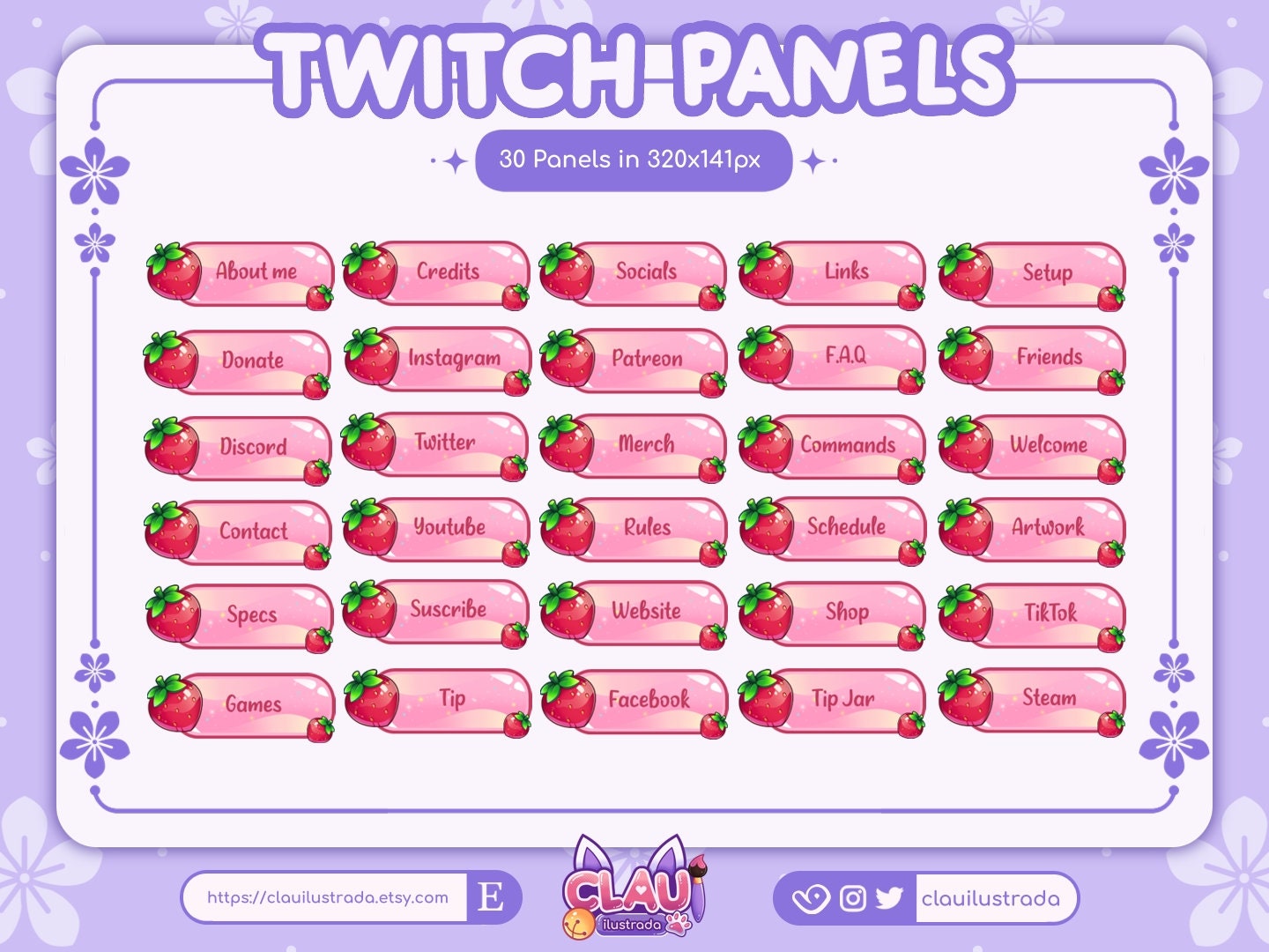 Strawberry Twitch Panels Twitch Panel Cute Pink Twitch Panels Custom ...