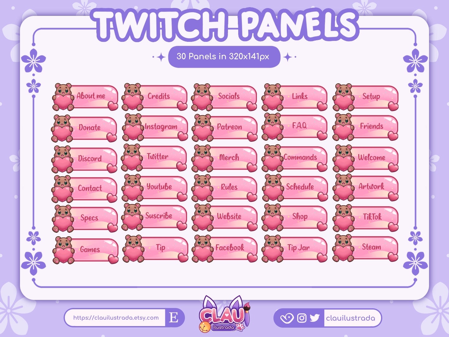 Teddy Bear Twitch Panels Cute Twitch Panel Custom Twitch Panel Twitch ...