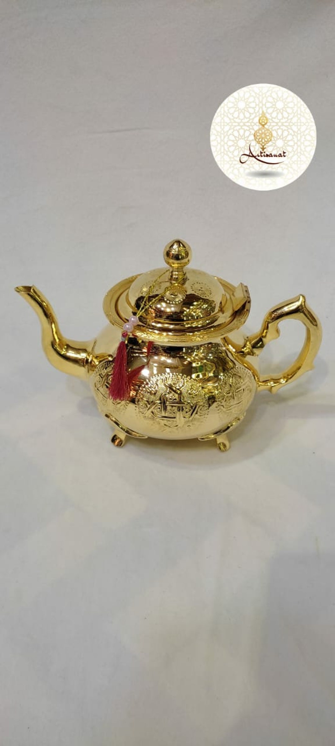 Antique Moroccan Tea Pot, Hand Crafted Engraved Silver Plate With ...