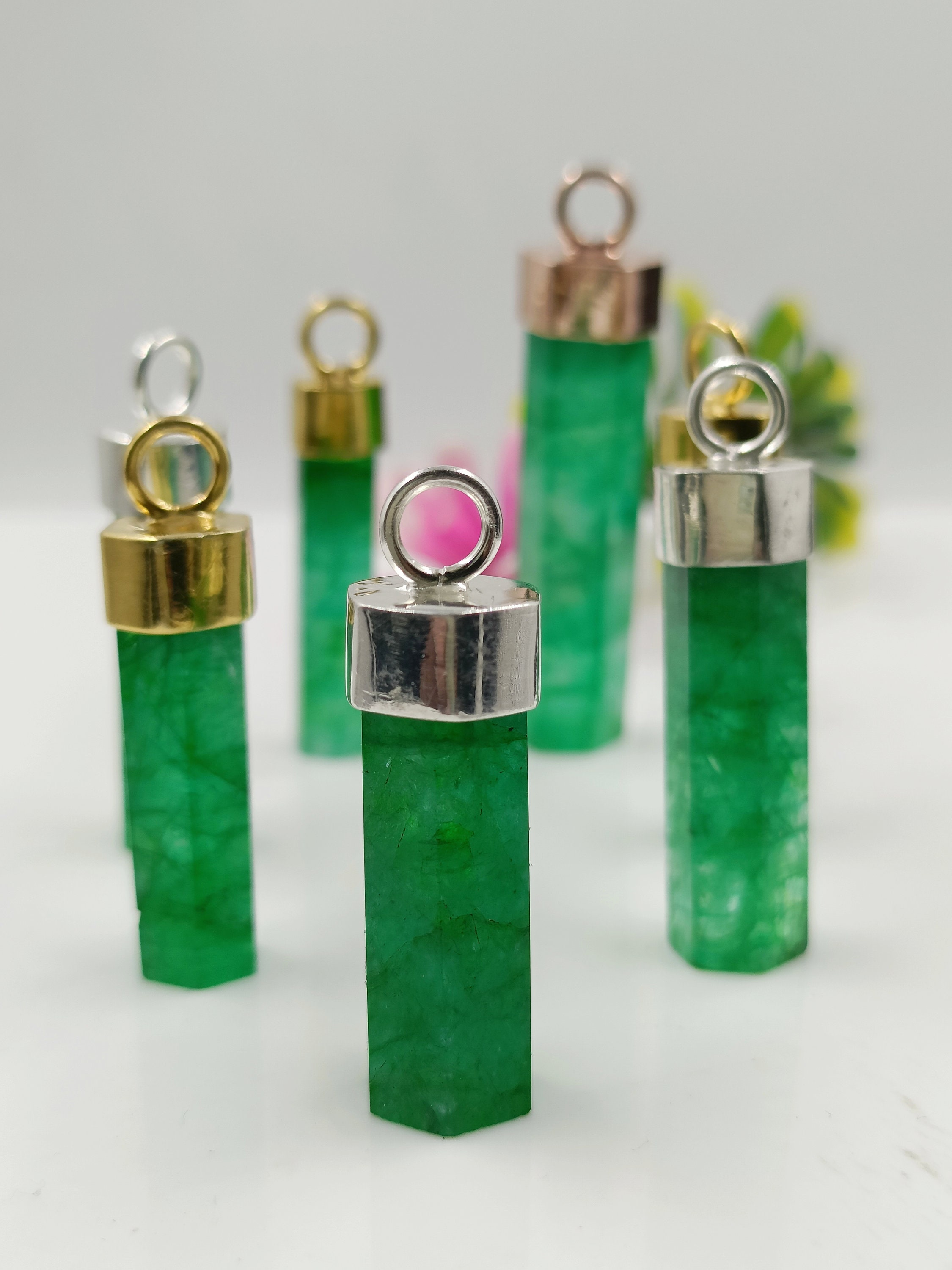 Raw Emerald Crystal Pendant, Natural Green Emerald Rough Pendant, Hexagon Shape Emerald Rough ...