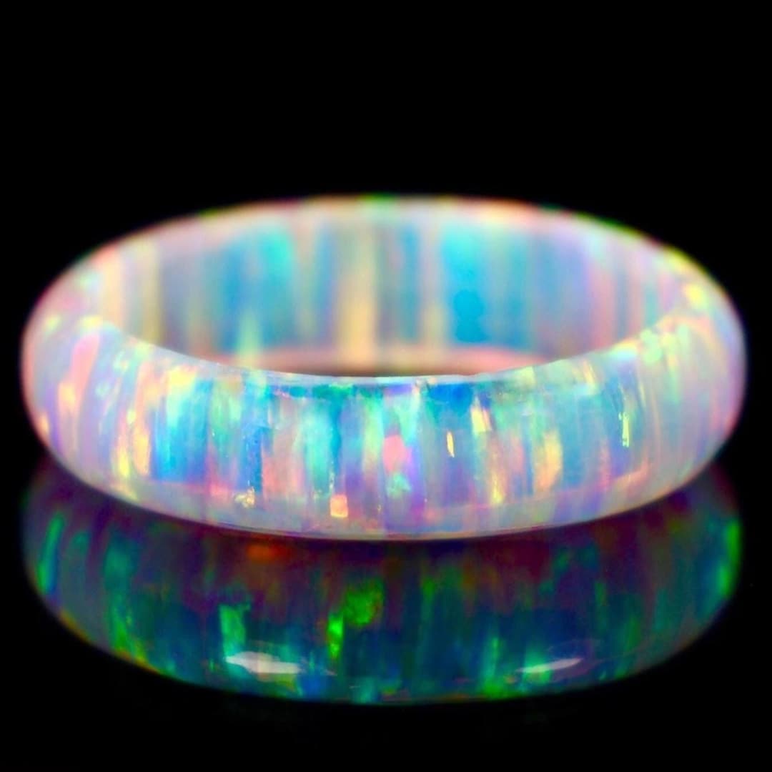 A Unique Bello White Opal Ring Fire Handmade Ring Band Opal Comfortable ...