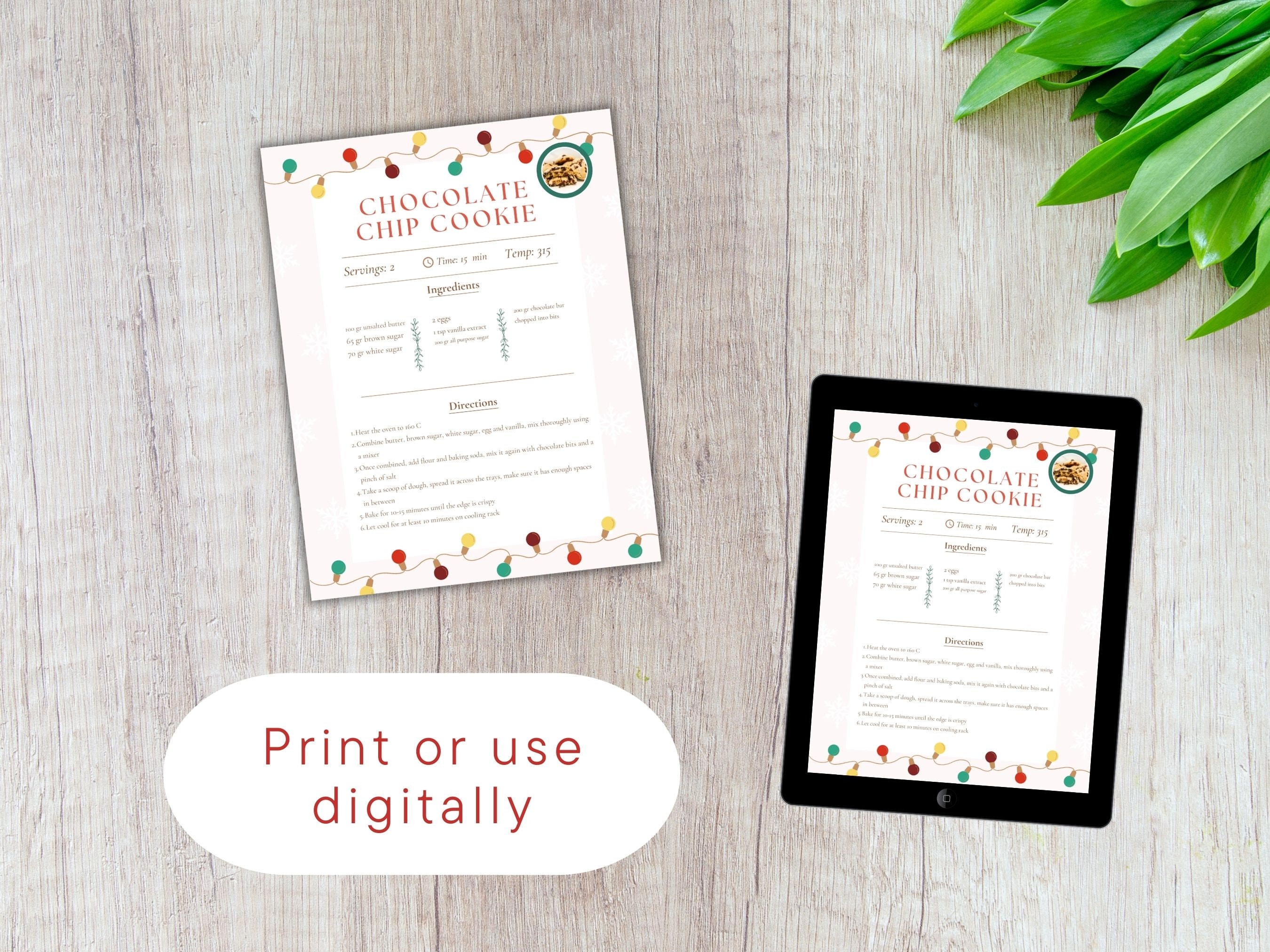 Christmas Recipe Book Template With Cover Editable in Canva | Digital ...