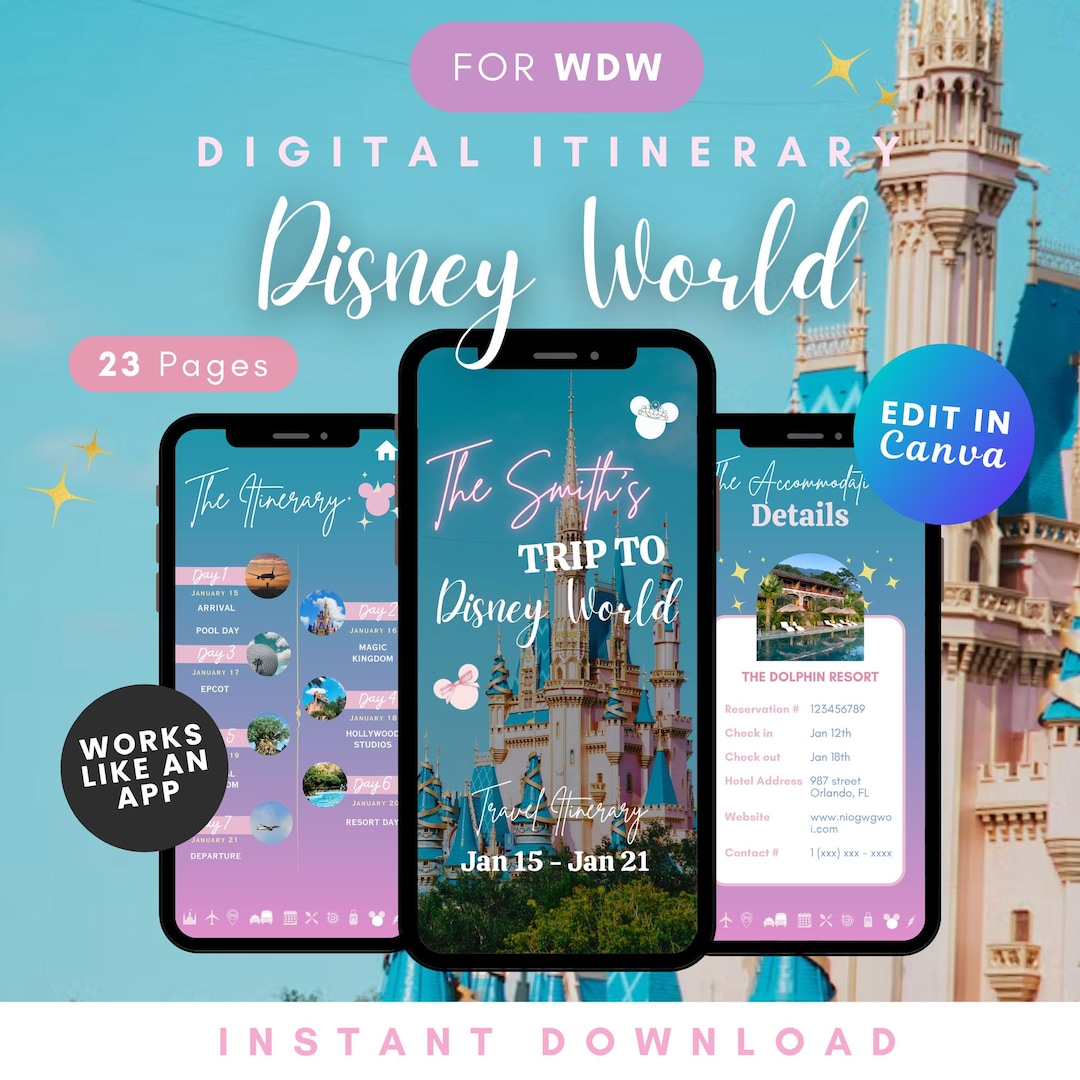 WDW Digital Travel Itinerary Planner Template Canva | Disney Mobile ...