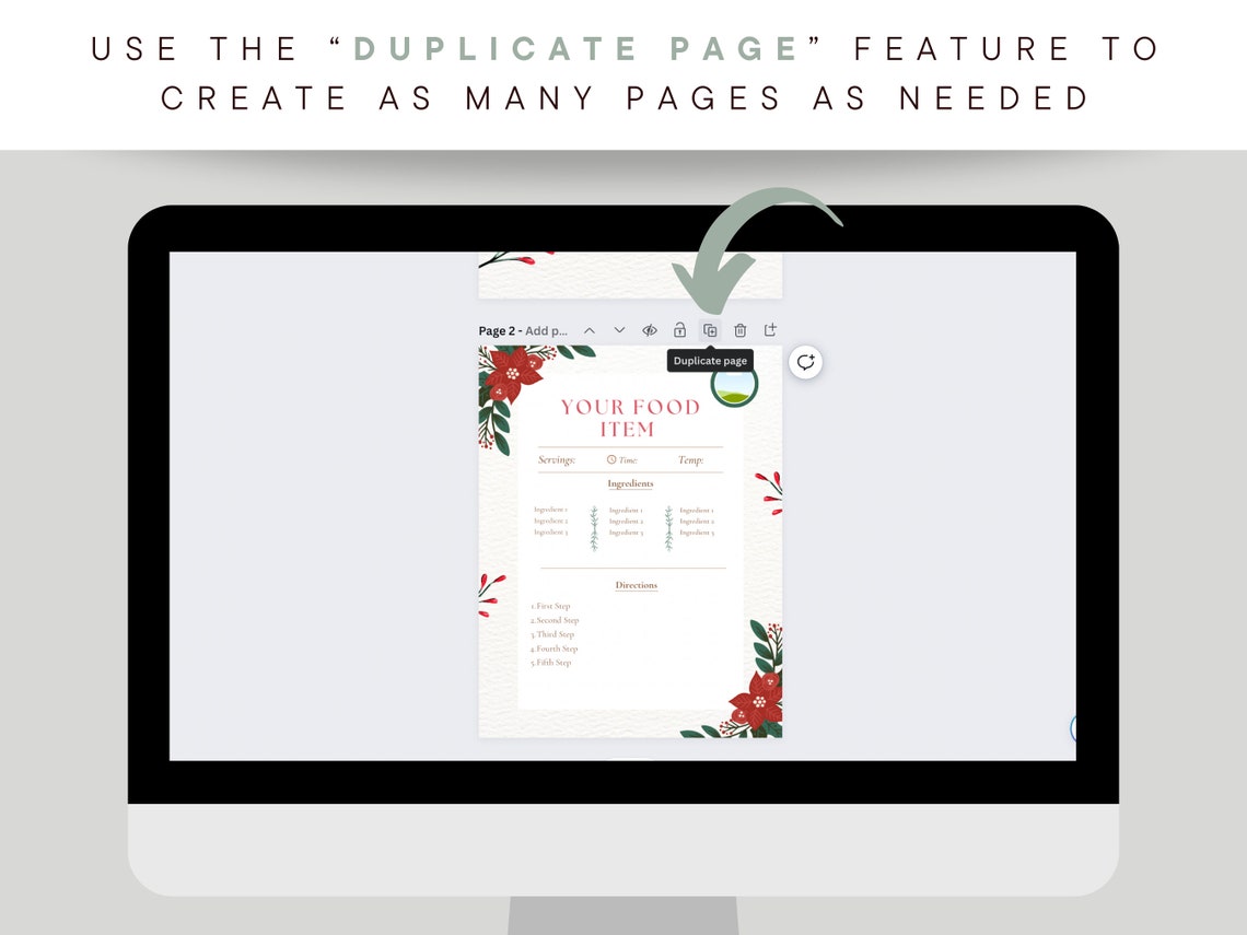Christmas Recipe Book Template With Cover Editable in Canva Digital ...