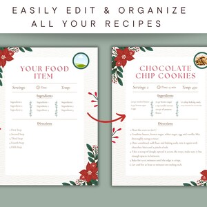Christmas Recipe Book Template With Cover Editable in Canva | Digital ...