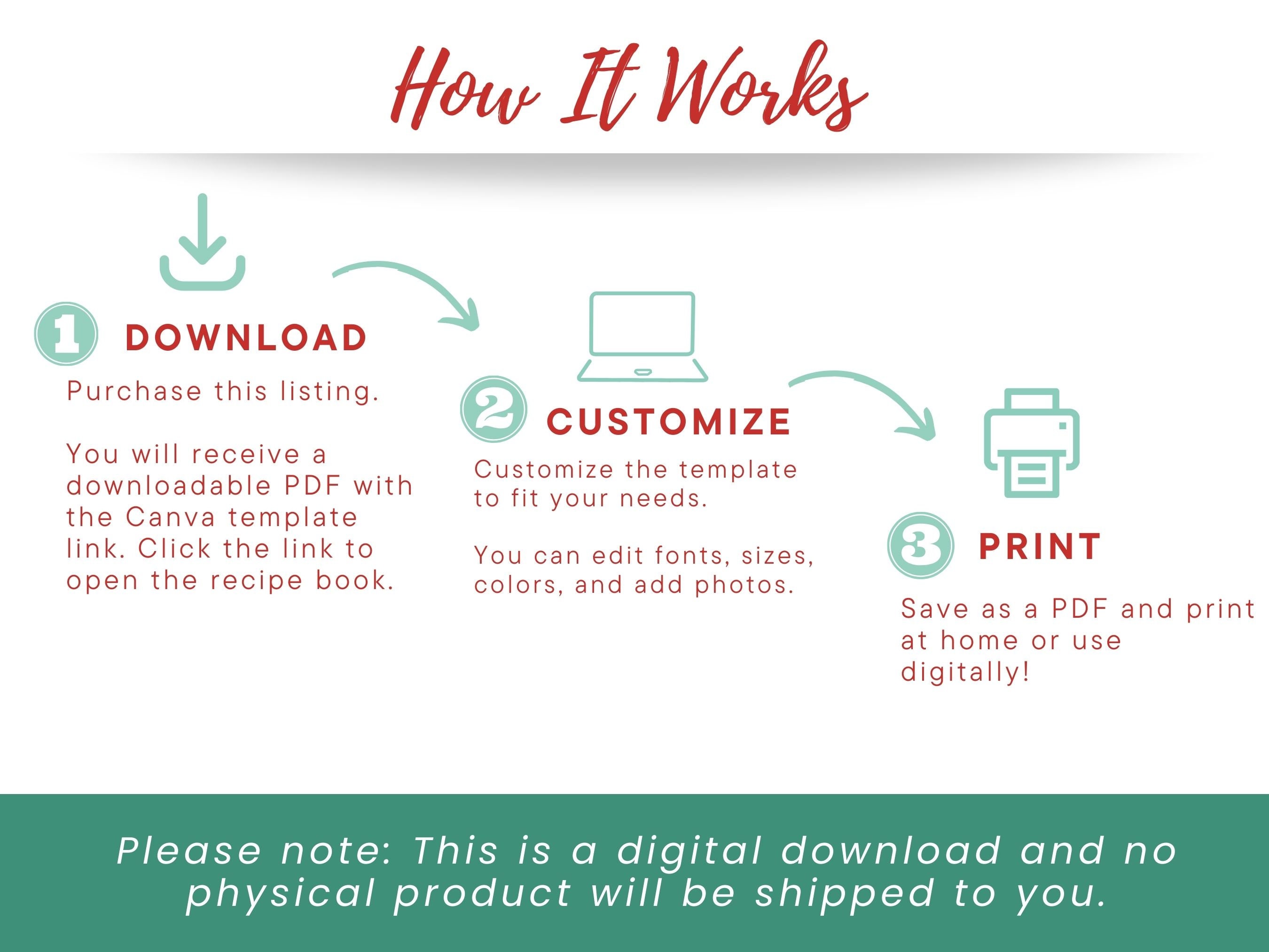 Christmas Recipe Book Template With Cover Editable in Canva | Digital ...