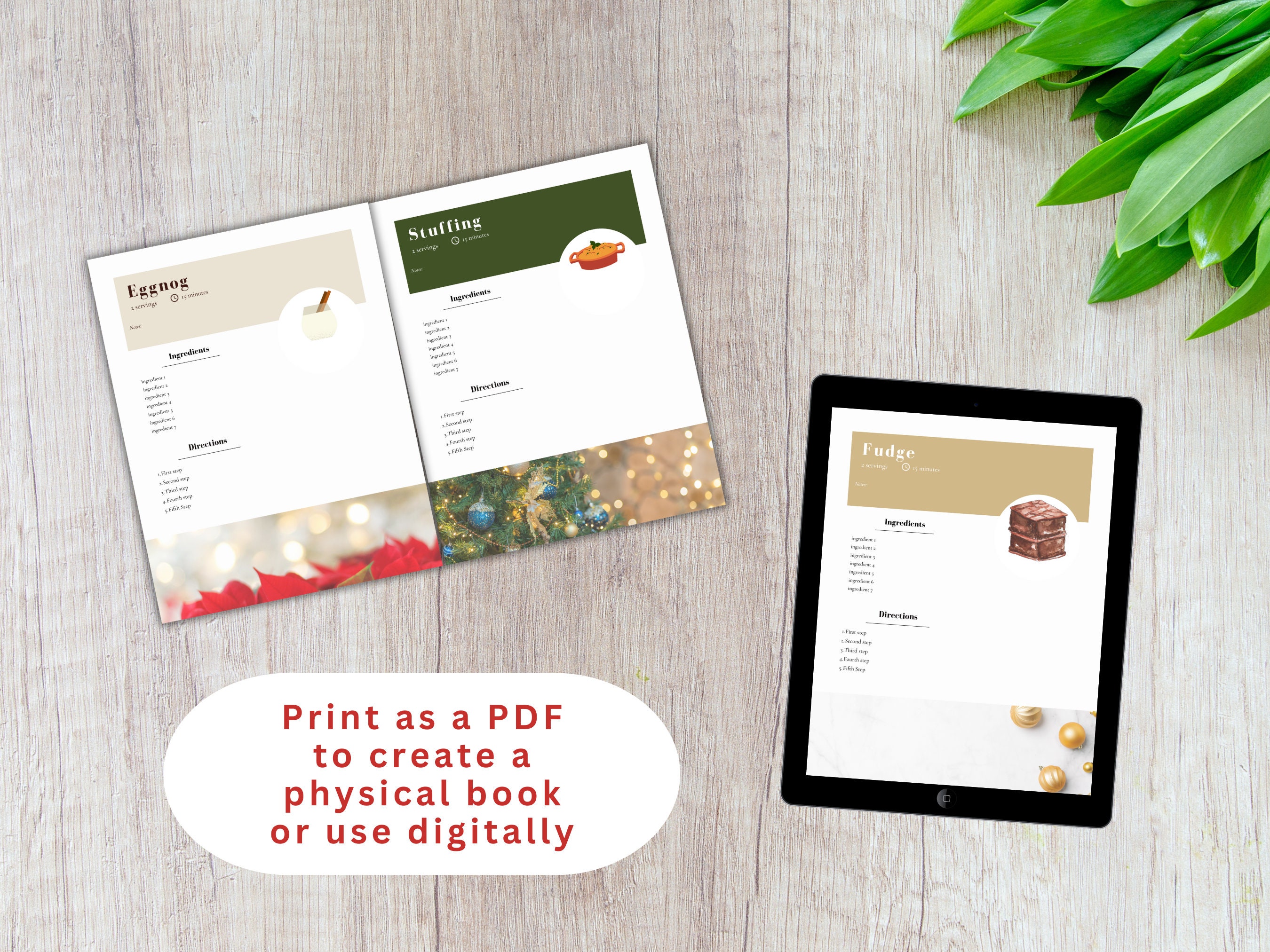 Editable Holiday Recipe Book Template | Canva Customizable | Digital ...