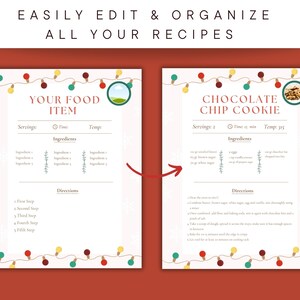 Christmas Recipe Book Template With Cover Editable in Canva Digital ...