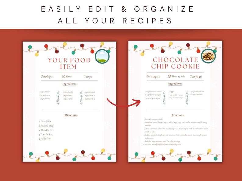 Christmas Recipe Book Template With Cover Editable in Canva Digital ...
