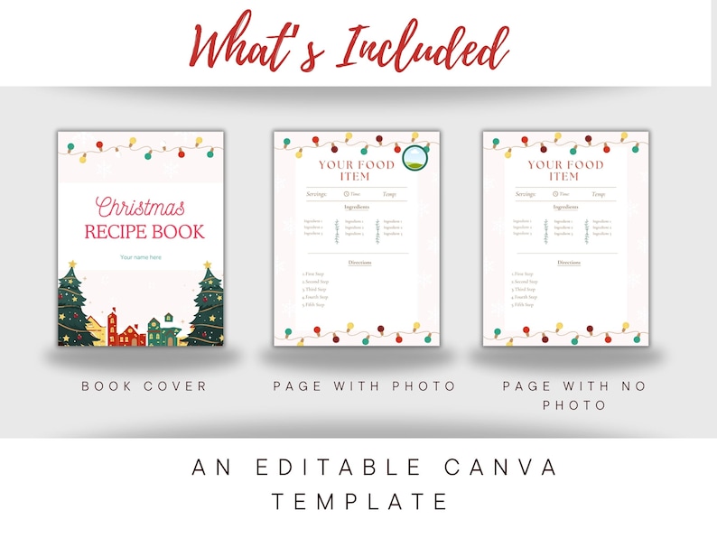 Christmas Recipe Book Template With Cover Editable in Canva | Digital ...