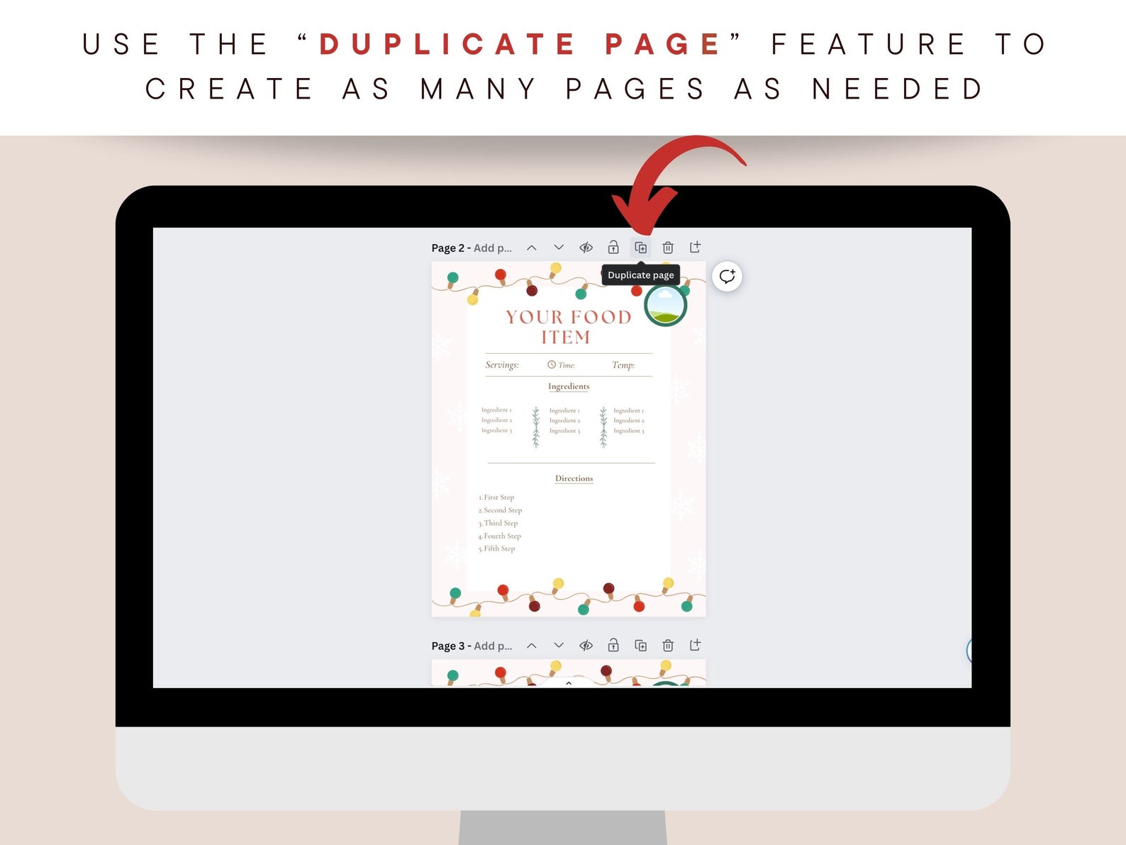 Christmas Recipe Book Template With Cover Editable in Canva Digital ...