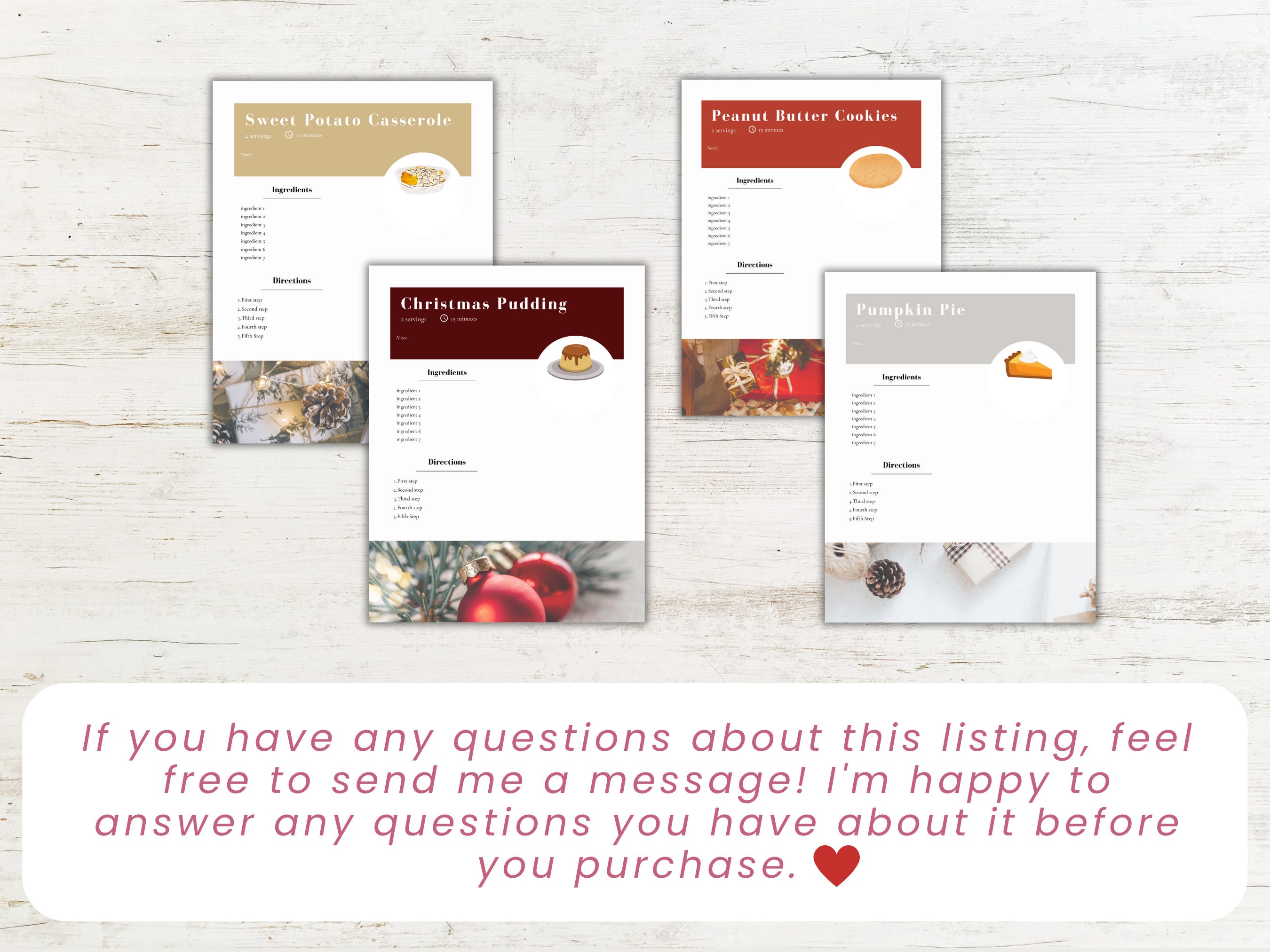 Editable Holiday Recipe Book Template | Canva Customizable | Digital ...