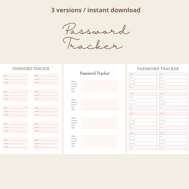 Printable Password Tracker, 3 Versions - Etsy