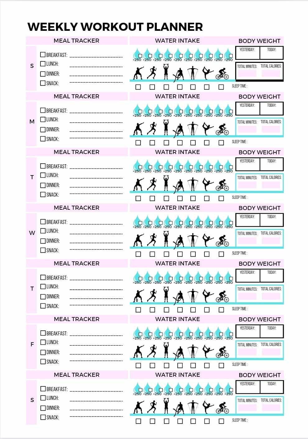 Workout Tracker Printable, Daily Exercise Log, Fitness Journal, Workout ...