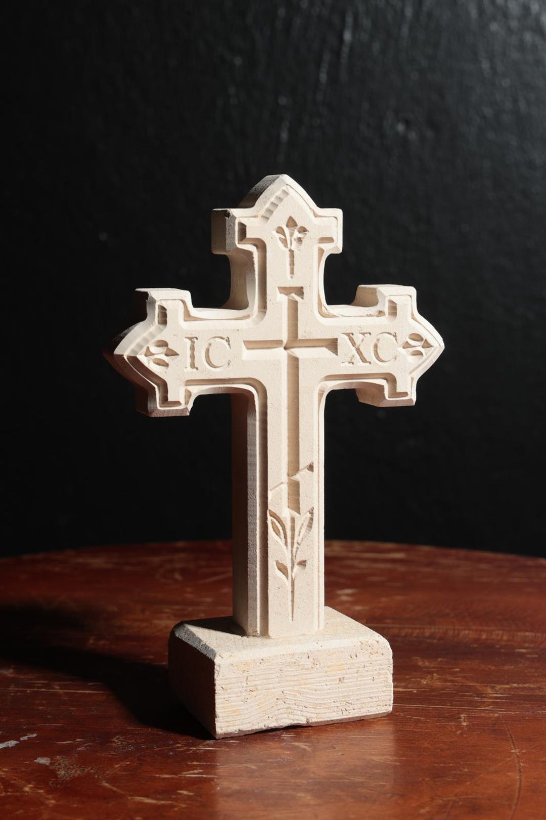 Small Table Standing Limestone Orthodox Cross: Floral Christian Decor ...