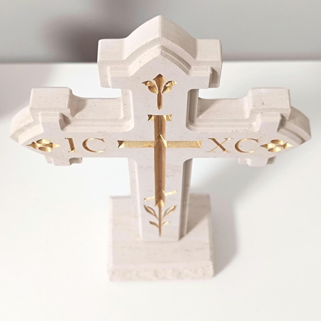 Orthodox Standing Cross With Gold Accents Limestone IC XC Cross for ...