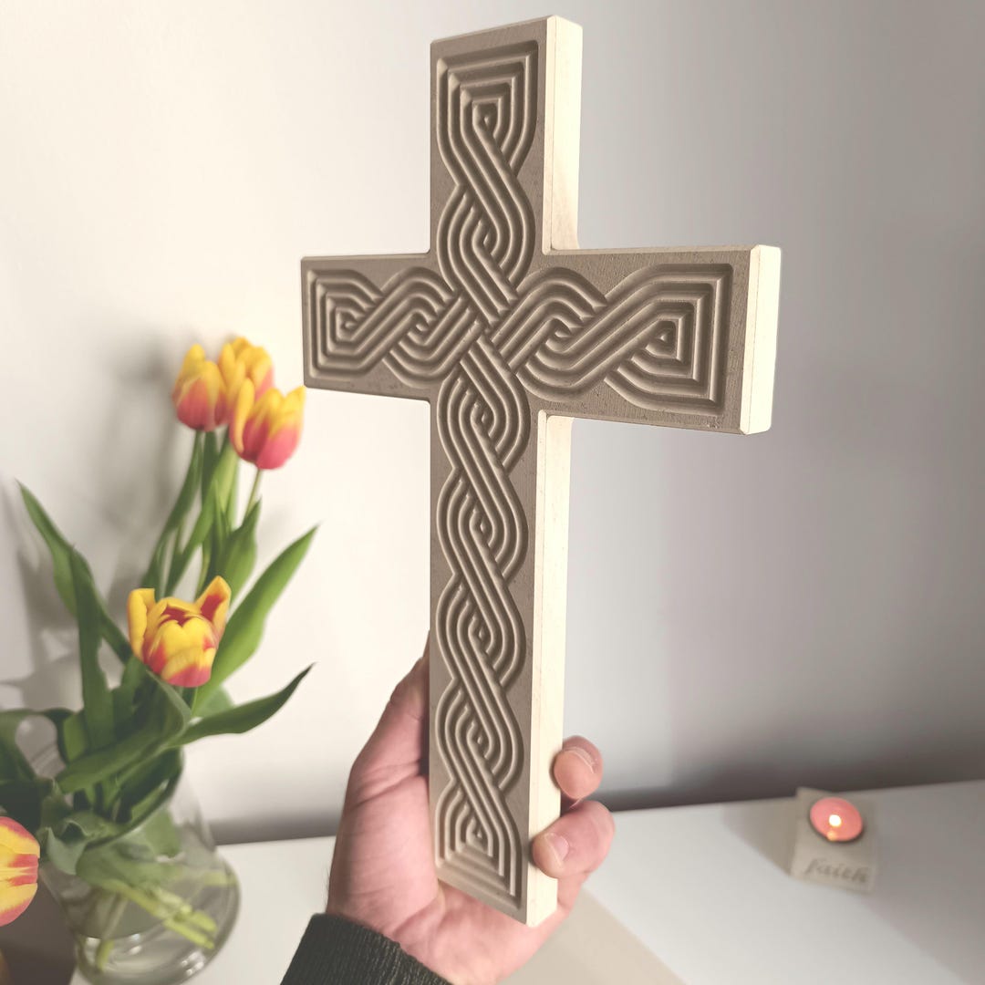 Large Wall Cross Made of Limestone - Croatian Interlace Design - Etsy