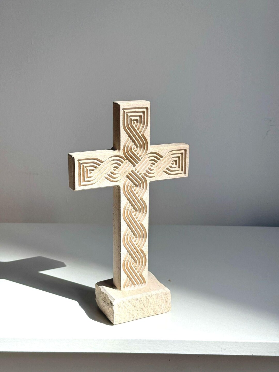 Catholic Standing Cross Made of Limestone Croatian Interlace Design - Etsy
