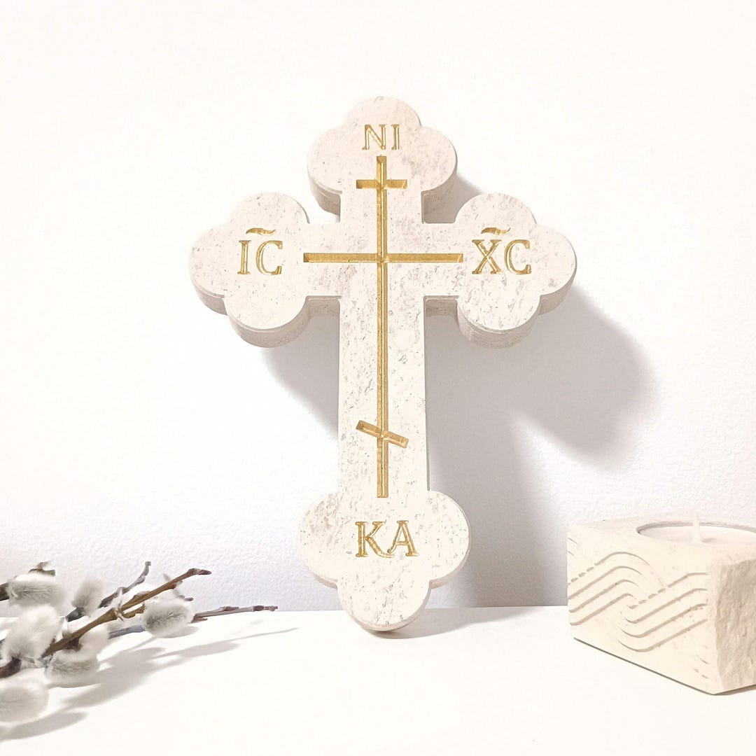 Orthodox Three Bar Cross Wall Cross,made of the Limestone, Religious ...