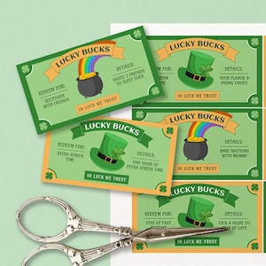 Printable St. Patrick's Day Coupons | Lucky Bucks, Gift for Kid, Saint ...