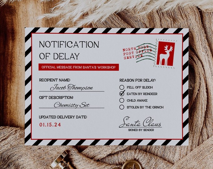 Christmas Gift Delay Notification EDITABLE, Delayed Gift Notice, Late ...