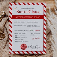 Delayed Christmas Gift Letter From Santa | Notification of Late Present ...
