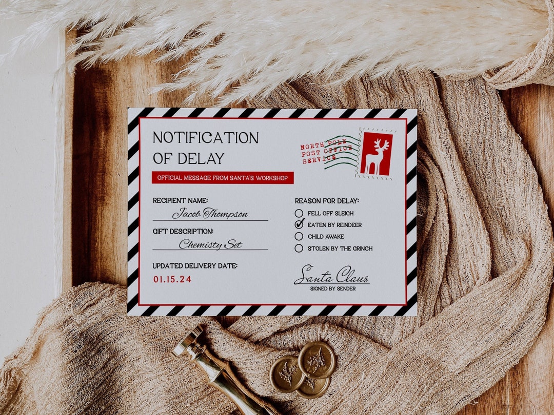 Delayed Christmas Delivery Notice From Santa | Editable Delayed Gift ...