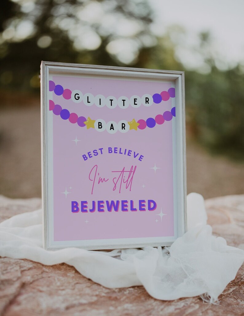 Bejeweled Glitter Bar Sign | Printable Taylor Swift Birthday Party Sign ...