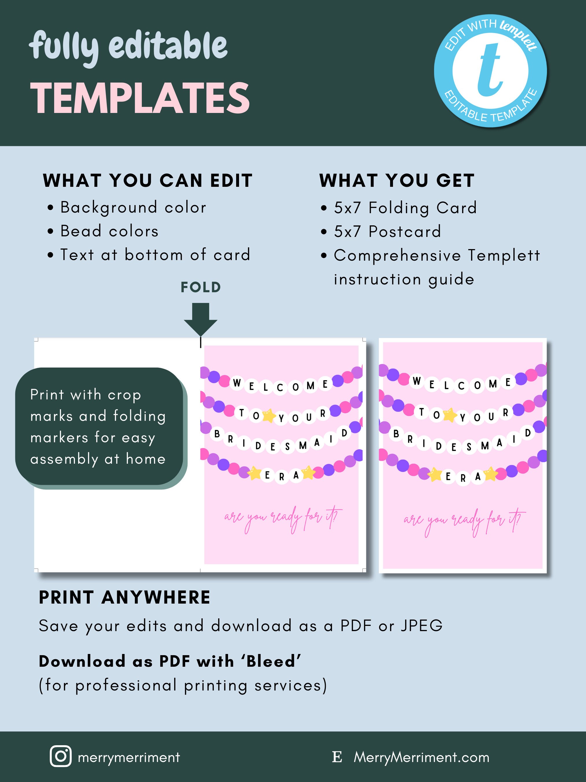 Bridesmaid Era Card Printable Bridesmaid Proposal Card, Will You Be My ...