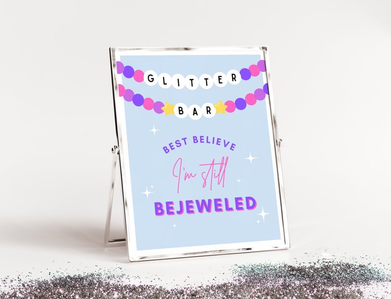 Bejeweled Glitter Bar Sign Printable Taylor Swift Birthday Party Sign ...