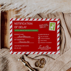 Editable Notification of Delay Postcard | Late Christmas Gift Letter ...