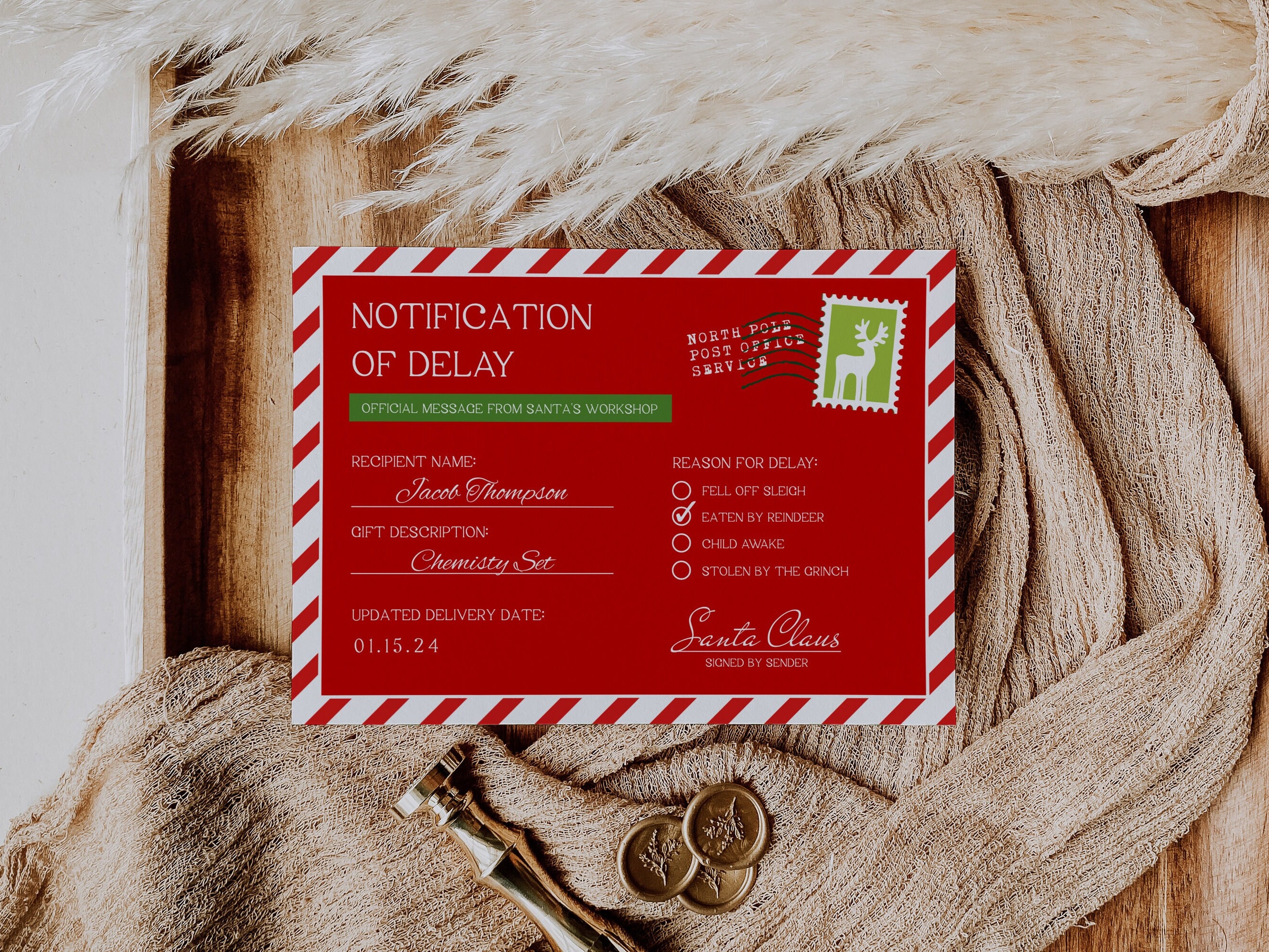 Editable Notification of Delay Postcard Late Christmas Gift Letter From ...