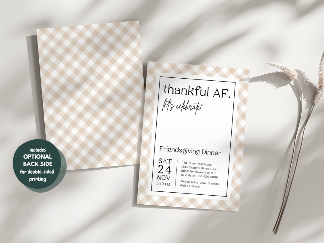 Thankful AF Invitation Template | Editable Friendsgiving Invitation ...