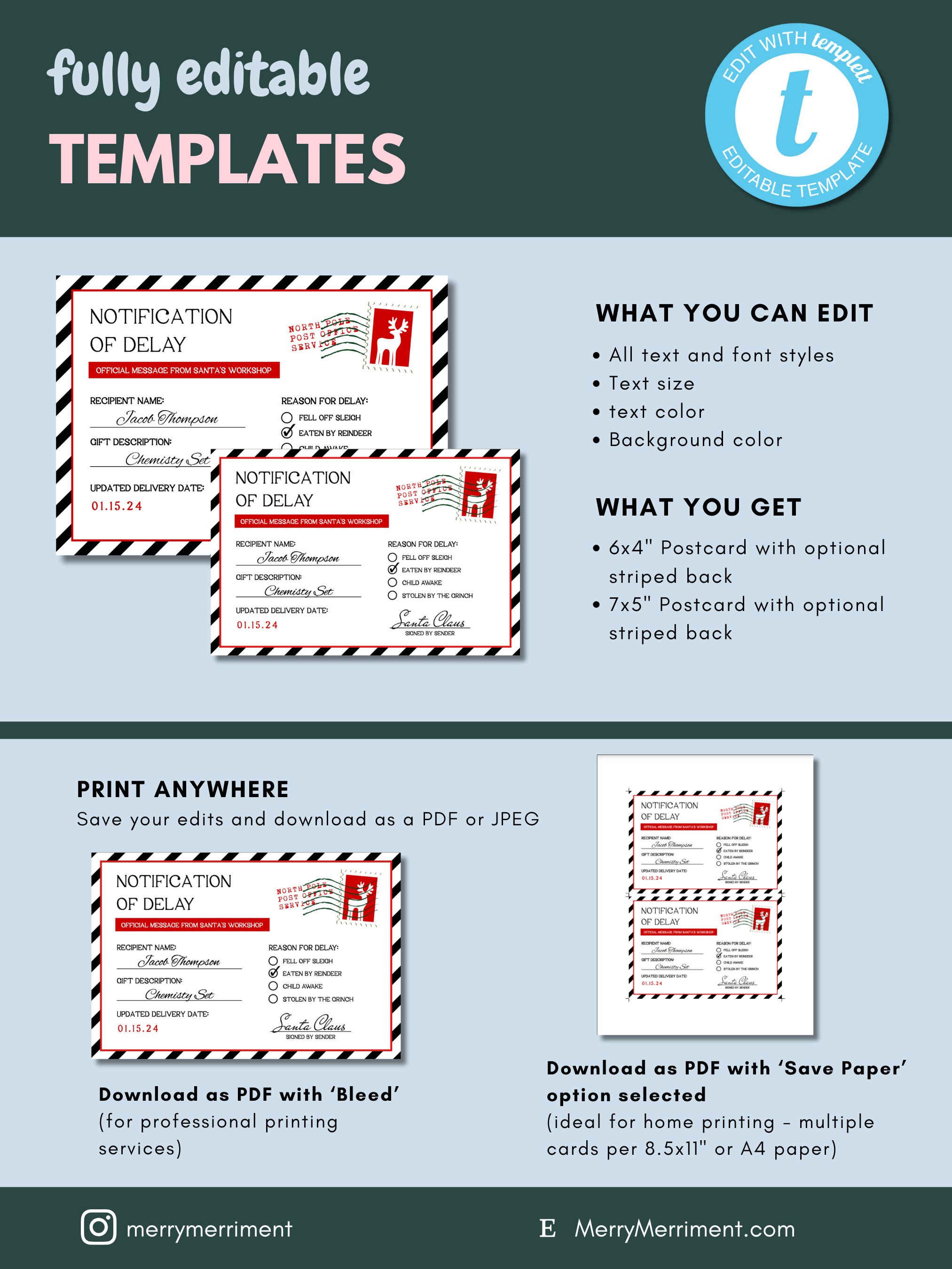 Delayed Christmas Delivery Notice From Santa | Editable Delayed Gift ...