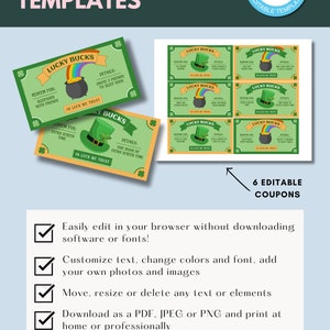 Printable St. Patrick's Day Coupons | Lucky Bucks, Gift for Kid, Saint ...
