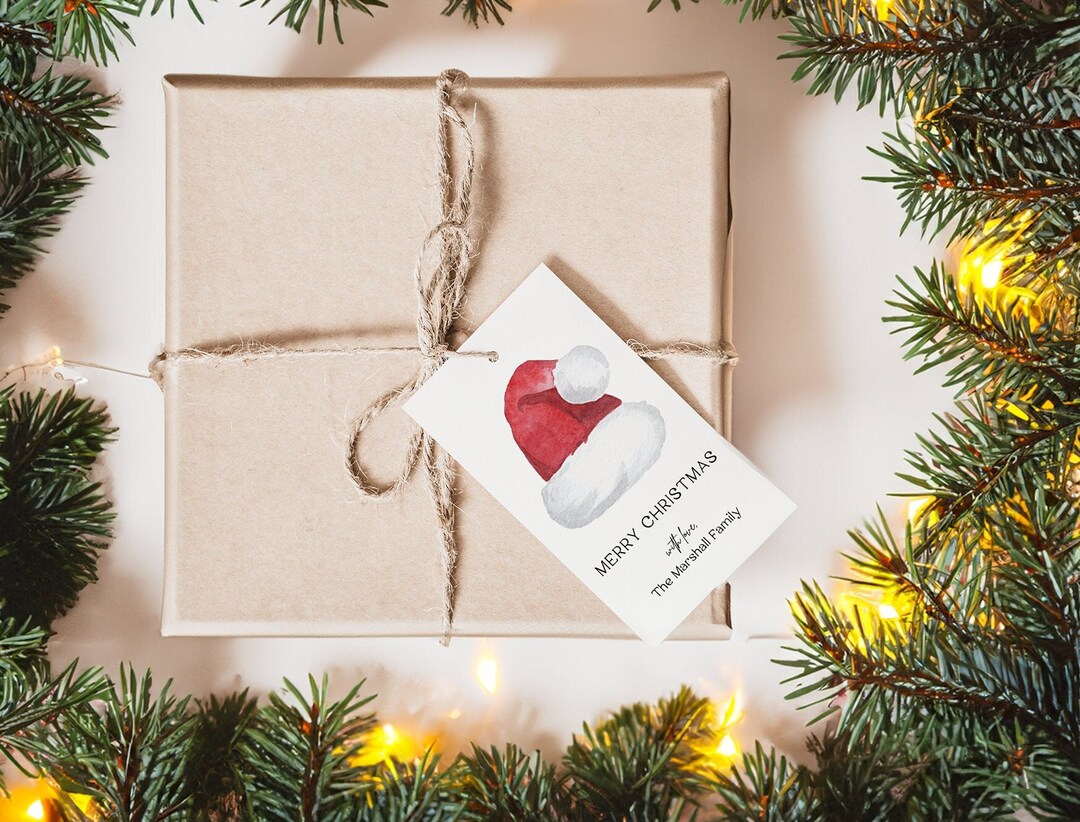 Merry Christmas Gift Tag Printable | Minimalist Gift Tag, Santa Hat ...
