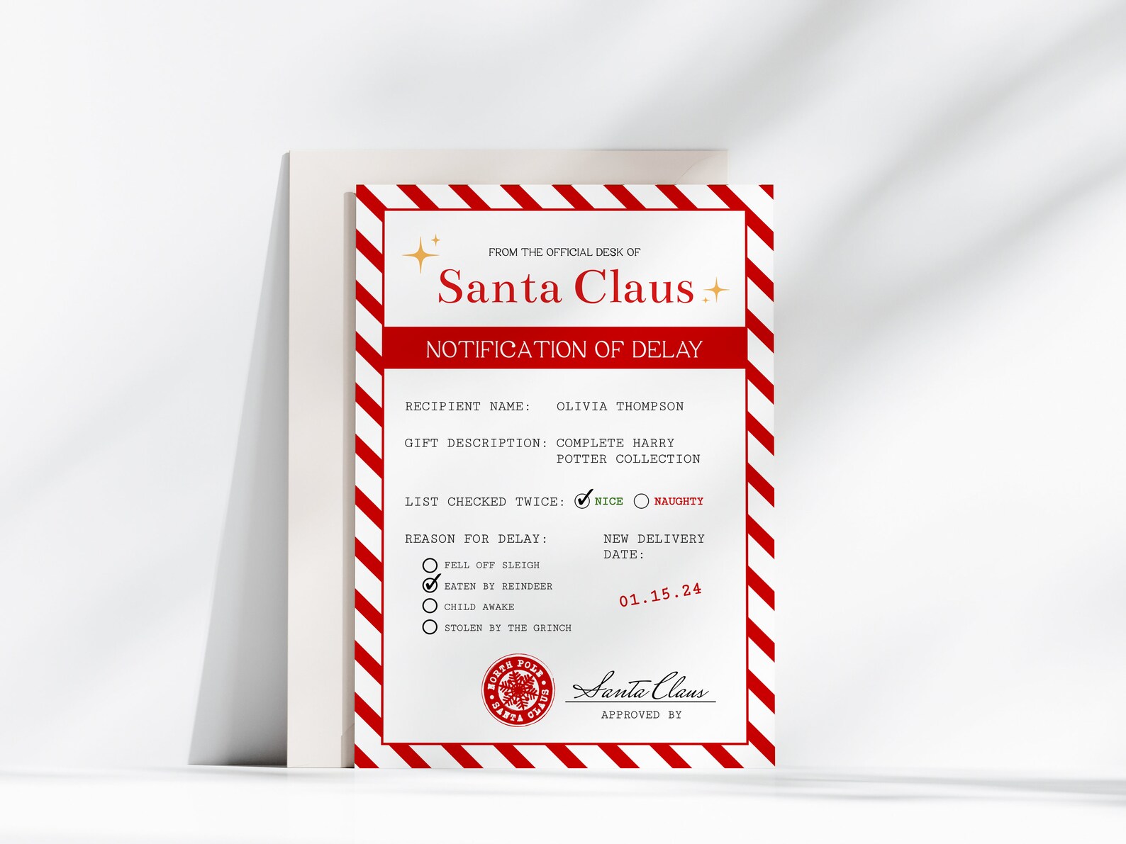 Editable Delayed Gift Notice | Late Christmas Gift Letter From Santa ...